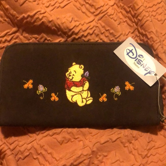 Disney | Bags | Brown Suede Embroidered Winnie The Pooh Wallet | Poshmark